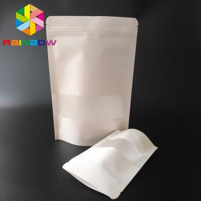 China White Doypack Stand Up Coffee Pouches k Kraft Paper Bags With Clear Window / Zipper for sale