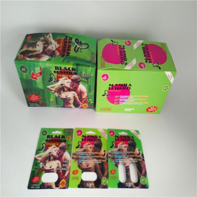 China Plastic Card Blister Paper Box Packaging Rhino Male Enhancement Capsule Pills Container for sale