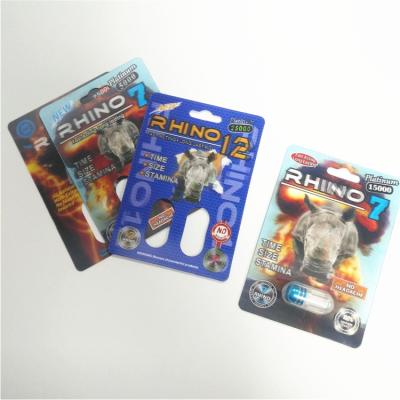 China Art Paper Blister Card Packaging Rhino Male Enhancement Pill Boxes Customized Size for sale