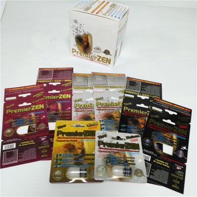 China Durable Blister Card Packaging Premier Zen Male Enhancement Pills Display Box for sale