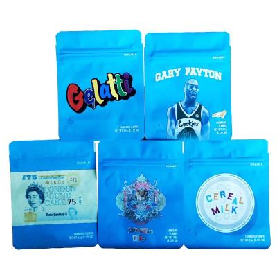 China Plastic Child Resistant Stand Up Pouch Biodegradable Flower Packaging Bags 3.5g Size for sale