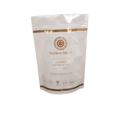 China White Glossy Finish Body Scrub 150 Micron Stand Up Zipper Pouch for sale