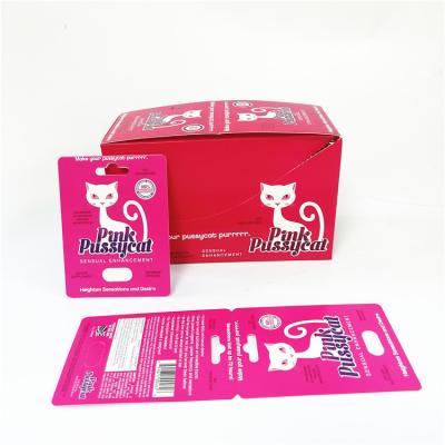 China Custom made male enhancement blister pill Paper Box Packaging Pink Pussycat card box for sale