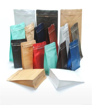 中国 印刷されたクラフト紙包装袋 底が平らなコーヒー袋 脱ガスバルブ 販売のため