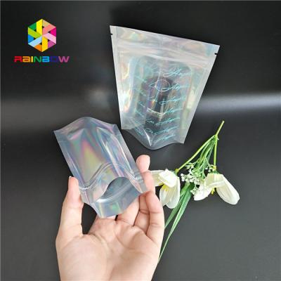 China Mylar Hologram Zipper Customized Paper Bags For Eyelash Glue Cosmetics Products for sale