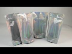 Resealable Smell Proof Holographic Color Bags Foil Pouch Bag With Clear Window Zip Lock Flat Bag for