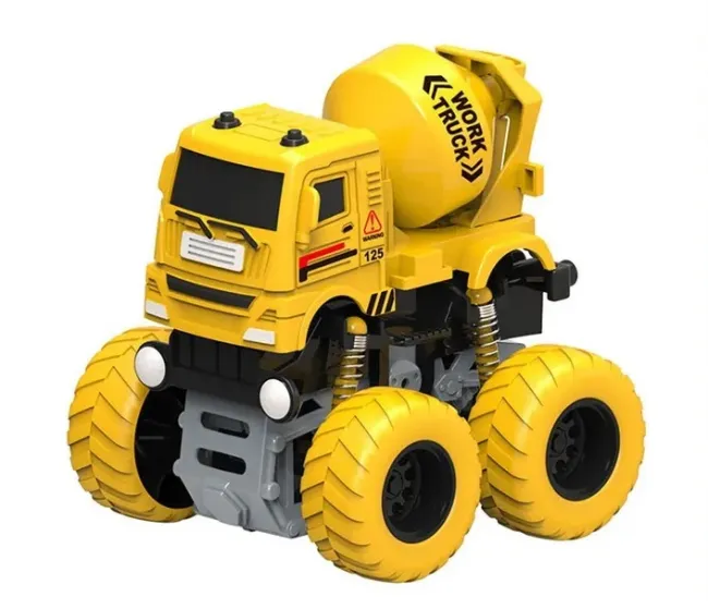 Plastic Pull Back Friction Powered Construction Engineering Vehicle Dump Crane Mixer Truck Kids Toy Car 12 Piece Display Box