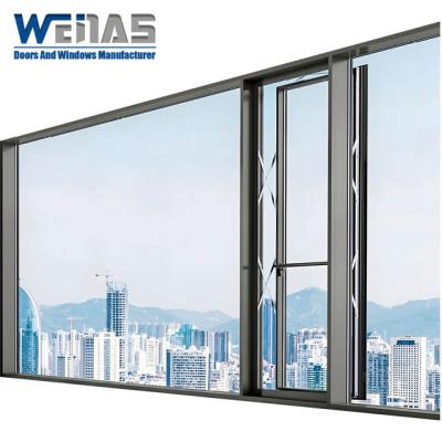 China Large Area Glass Push Open Horizontally Aluminium Casement Windows 1.8mm Profile for sale