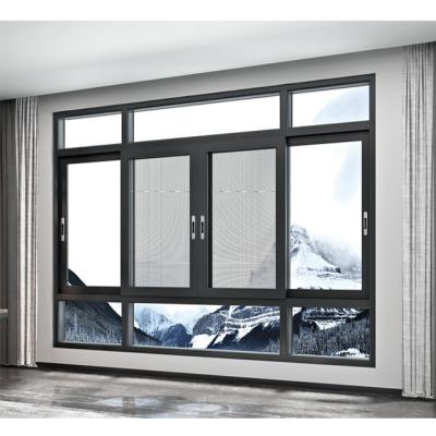 China Soundproof Double Glazed Aluminum Horizontal Sliding Windows 1.8mm Profile for sale