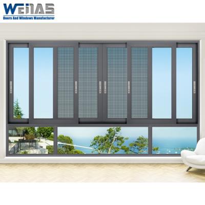 China Silent Glide Hidden Track Aluminium Sliding Window For Balcony With Fly Screen for sale