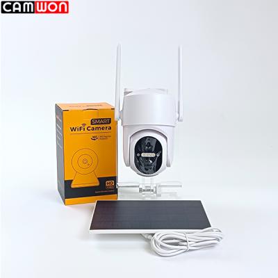 China Weatherproof WiFi Solar Camera Tuya PTZ Rotation Camera IR 30M Night Vision for sale