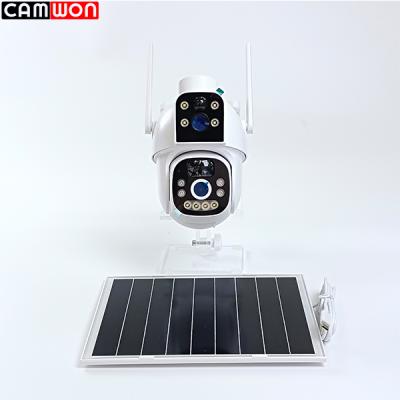China Dual Lens Home WiFi Camera Motion Detection Solar Panel Security Camera Low Power for sale