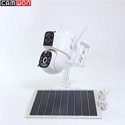 China Dual Lens Outdoor WiFi Camera 4G PTZ Solar Camera Low Power Motion Detection for sale