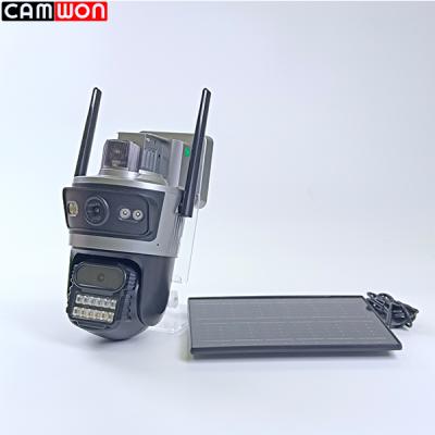 China 4MP Battery Powered Camera 4G Full Color Night Vision Solar Pan Tilt Camera With Dual Lens for sale