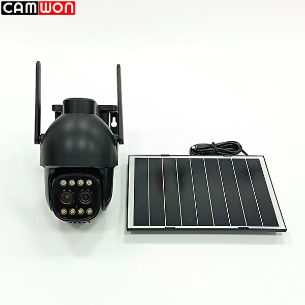 Quality 4MP Solar Powered Surveillance CCTV Security Camera With AOV PTZ Dual Lens for Outdoor for sale