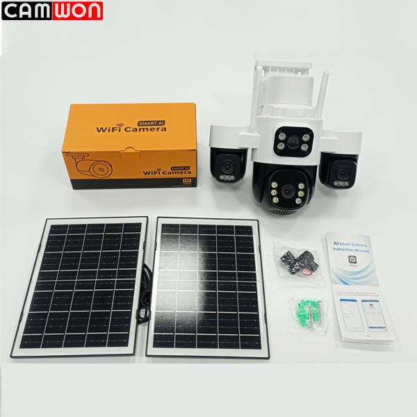 Quality Solar Security Camera Outdoor Wireless With 4-Lens 8MP 4G 16000mAh Battery AOV Camera for sale