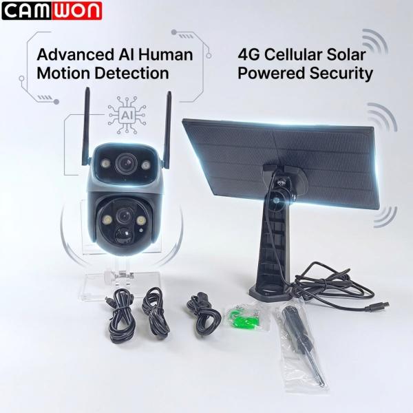 Quality 3MP AOV Solar 4G Camera AI Motion Detection Dual Lens Security Camera for sale