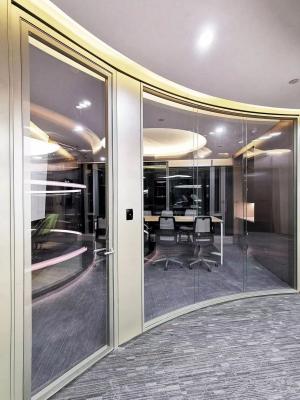 China Curved Glass Partitions Unique Beauty Round Glass Hot Bending Process Glass Space Utilization for sale