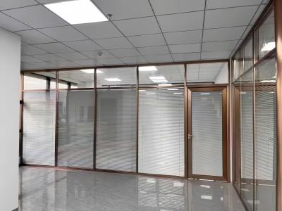 China Gold Framed Dual-Level Glass Partition Wall with Blinds for sale