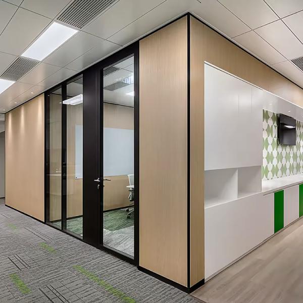 Quality Sound Insulated Interior Removable Office Glass Partition Wood Wall Panel for Room Division for sale