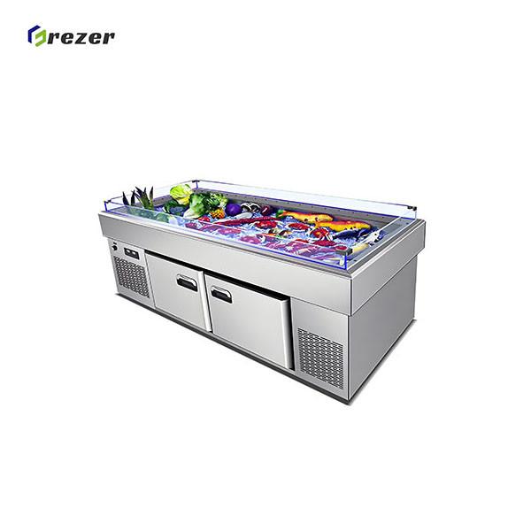 Quality Commercial Seafood Display Case Horizontal Glass Door Display Cooler Customized for sale