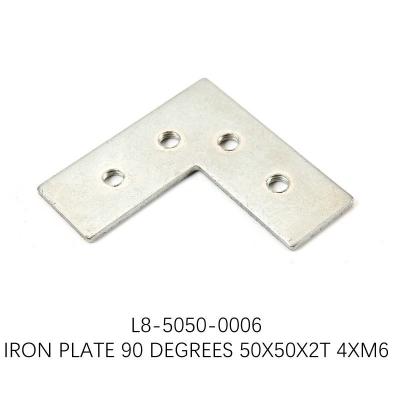China Iron Mounting L Bracket Plate 90 Degree 50x50 2mm Thickness 4xM6 for sale
