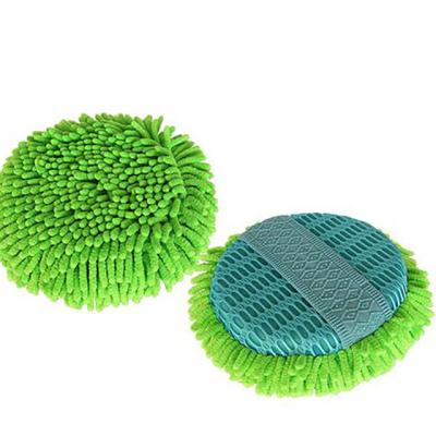 China Large Size Round Microfiber Car Wash Sponge Pad With Mesh And Wrist Ban for sale