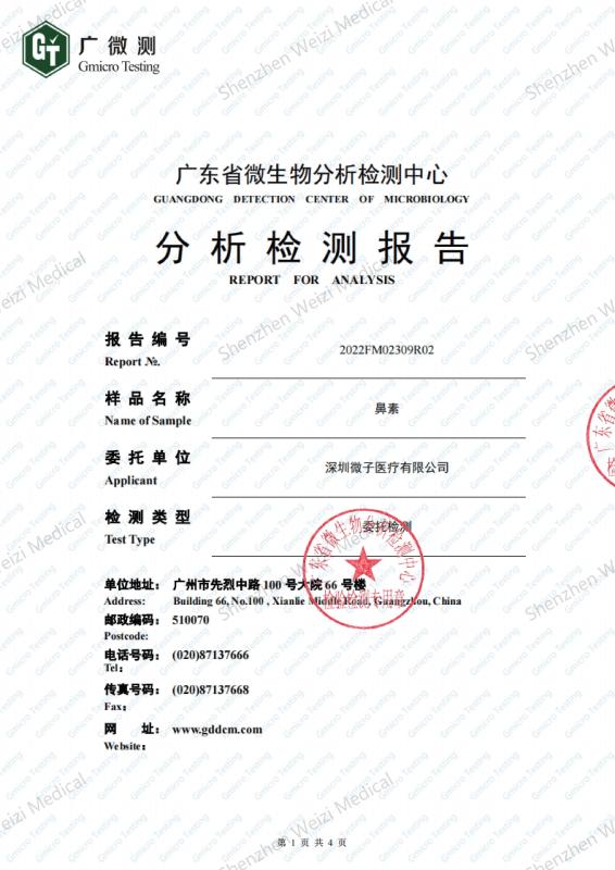 Negative Hydrogen Oxygen Ion Generator - Guangwei Side - Analysis and Test Report - Shenzhen Weizi Medical Co., Ltd.