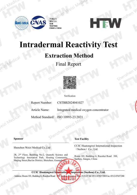 Integrated Medical Oxygen Concentrator - Intradermal Response Test Report - Shenzhen Weizi Medical Co., Ltd.