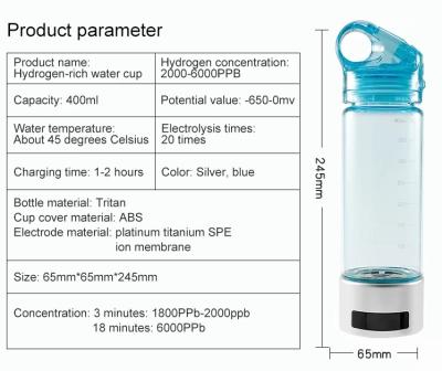 Cina Ionizzatore per bottiglia H2O Swift portatile popolare, membrana SPE Dupont, generatore di elettrolisi di acqua ricca di idrogeno, 325 ml, 2000 ppb in vendita