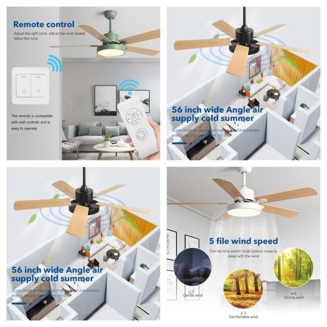 Wholesale Household 52 Inch DC Motor Solid Wood 5 Blades Modern Home Decor Mute Bldc Led Ceiling Fan With Light Remote Control 1