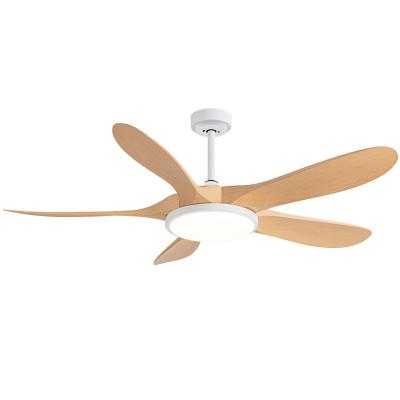 Cina Bestseller 56-Zoll moderne Decken ventilatore Licht 5 ABS-Flügel Walnuss/Leichtholz Fernbedienung Gleichstrom motore Eisen lampe für Wohnzimmer in vendita