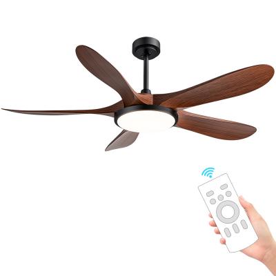 Cina Bestseller 56-Zoll moderne Decken ventilatore Licht 5 ABS-Flügel Walnuss/Leichtholz Fernbedienung Gleichstrom motore Eisen lampe für Wohnzimmer in vendita