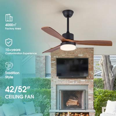 China Nordic Decor Forward Reverse 3 Blades Ceiling Fan Light With Remote Control Wooden 42 Inch for sale