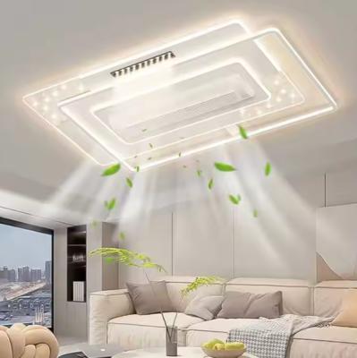 China Luxury Fan Light Square Bedroom 6 Speeds Decorative Recessed Smart Bladeless Ceiling Fan With Light for Living Room Bedroom for sale