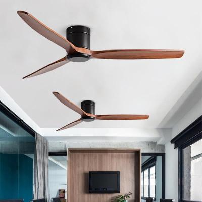 China Smart Ceiling Fan Flush Mount Smart Remote Control 3 Wooden Blades Ceiling Fan for sale