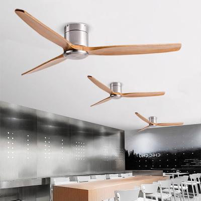 China Manufacturer Smart Ceiling Fan Flush Mount Smart Remote Control 3 Wooden Blades Ceiling Fan for sale