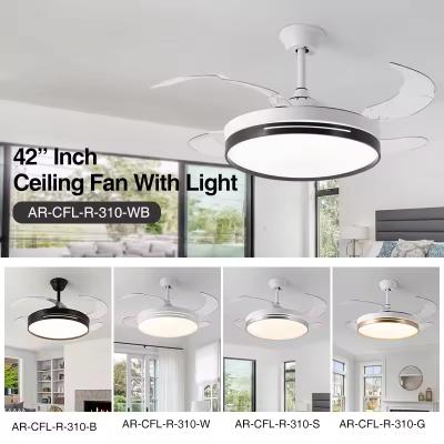 China Wholesale factory Modern 42 Inch Retractable Chandelier Ceiling Fans Round Dimmable Led Ceiling Fan with Light and Remote for Living Room Bedroom for sale
