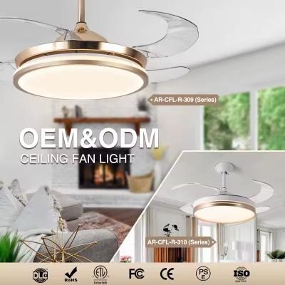 China Wholesale factory Modern 42 Inch Retractable Chandelier Ceiling Fans Round Dimmable Led Ceiling Fan with Light and Remote for Living Room Bedroom for sale