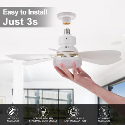 중국 리모컨 E27 베이스 소켓 팬 조명 20.5'' 소형 나사형 천장 팬 조명 3가지 속도 및 3가지 색상 조광 가능 팬 전구 판매용