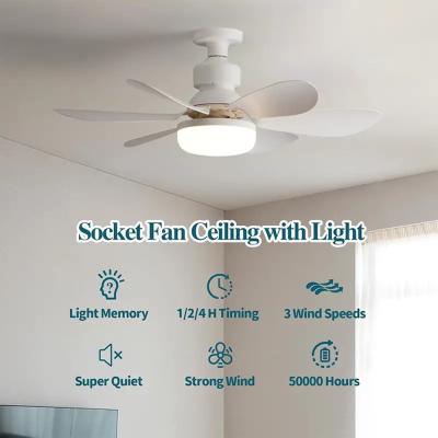 중국 리모컨 E27 베이스 소켓 팬 조명 20.5'' 소형 나사형 천장 팬 조명 3가지 속도 및 3가지 색상 조광 가능 팬 전구 판매용