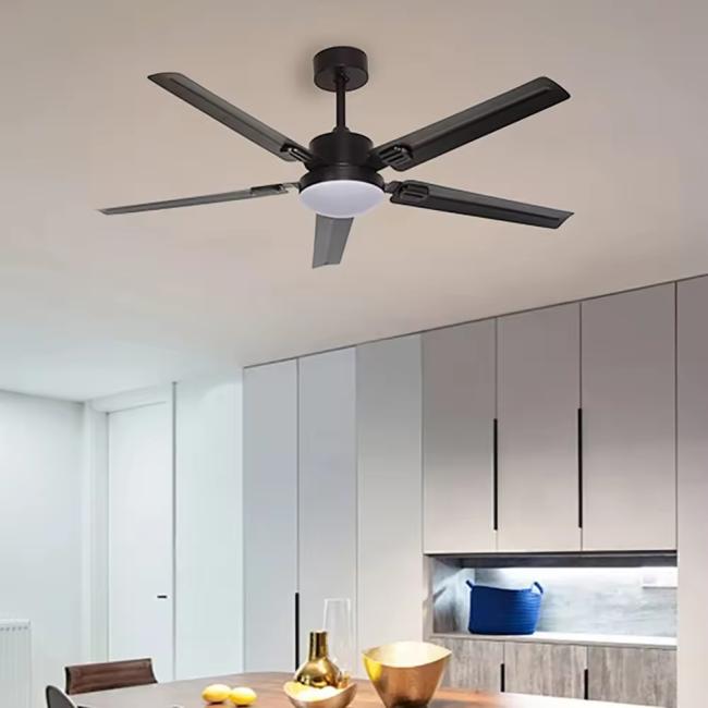 52 Inch 5 Blades Iron ABS Matt Black LED 3 Colors Ceiling Cooling Fan Lamp with Light,ceiling-fans-with-lights