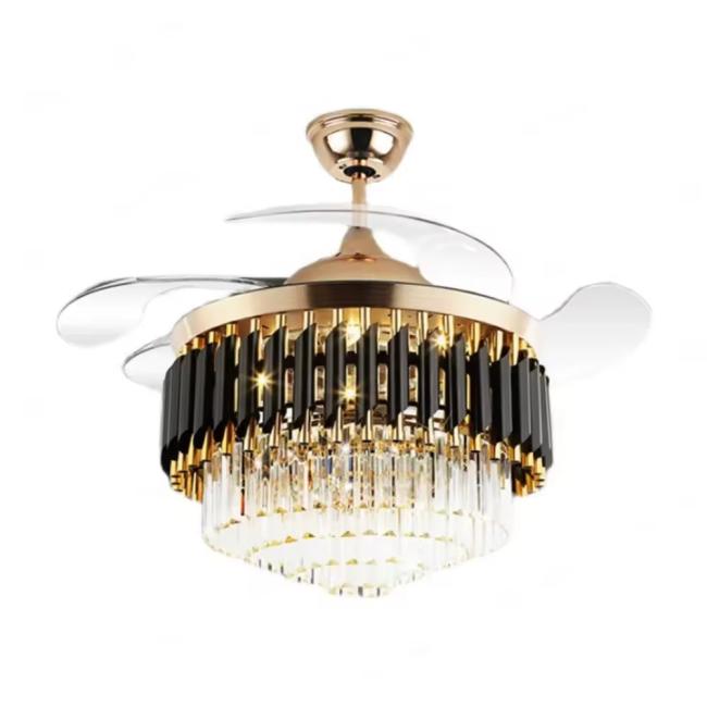 Modern Residential Smart Home Decorative Remote Control Gold Crystal Large Ceiling Light Fan Luxury Chandelier Led Ceiling Fan