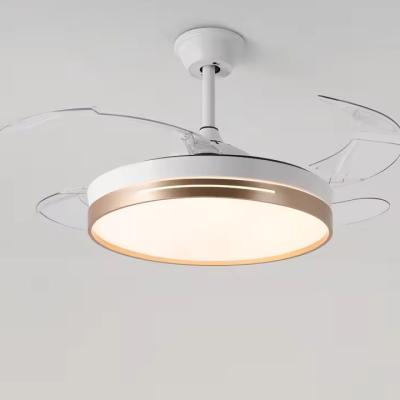 China Modern 42 Inch Retractable Chandelier Ceiling Fans Round Dimmable Led Ceiling Fan with Light and Remote for Living Room Bedroom for sale