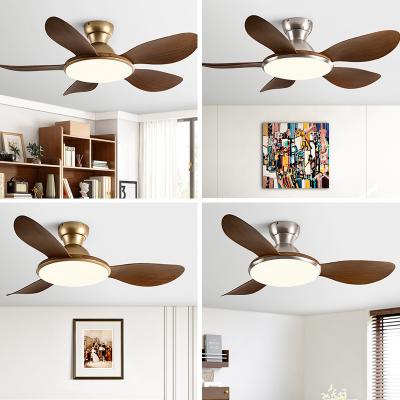 China LED Ceiling Fan Lights factory- Low Floor Ceiling Fan 5 Blades Solid Wood Integrated High Wind Ceiling Fan Light for sale