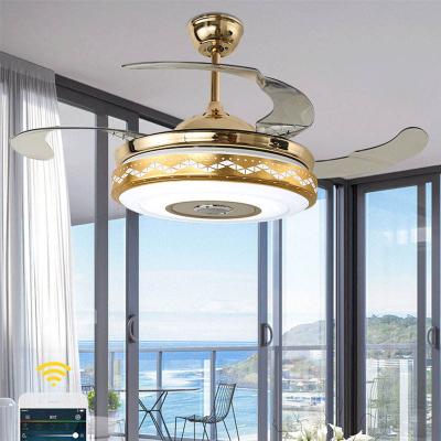 China Factory Bedroom Modern Ceiling Fans With Lights And Retractable Blades for sale