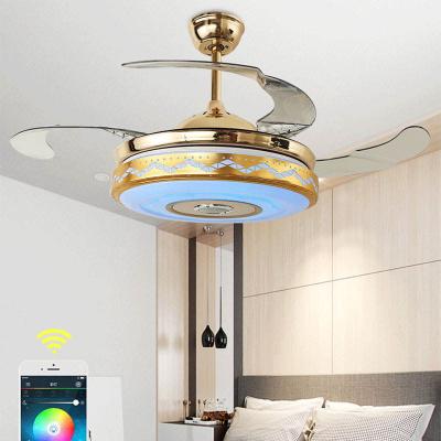 China Factory Bedroom Modern Ceiling Fans With Lights And Retractable Blades for sale