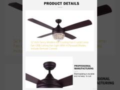 52 pollici Fan di raffreddamento dell'aria moderna Fan di lampada di cristallo Fan ORB soffitto Fan luce con 4 lame di compensato, include il telecomando