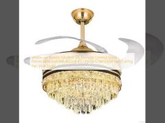 Moderno nordico telecomando Dc Glod retrattile invisibile rotondo K9 cristallo lampadario Led ventilatore da soffitto con luce