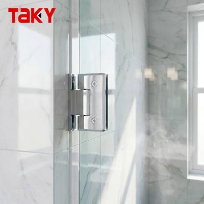 China Heavy Duty Solid Shower Hinge 90 Degree Frameless Glass Door Hinge Luxury Brushed Gold Bathroom Glass Clamp for sale